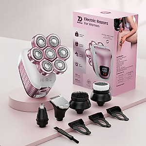 5 in 1 Cordless Electric Razor for Sensitive Skin - Painless Women's Leg, Bikini and Face Hair Remover - Waterproof Wet/Dry Shaver and Trimmer