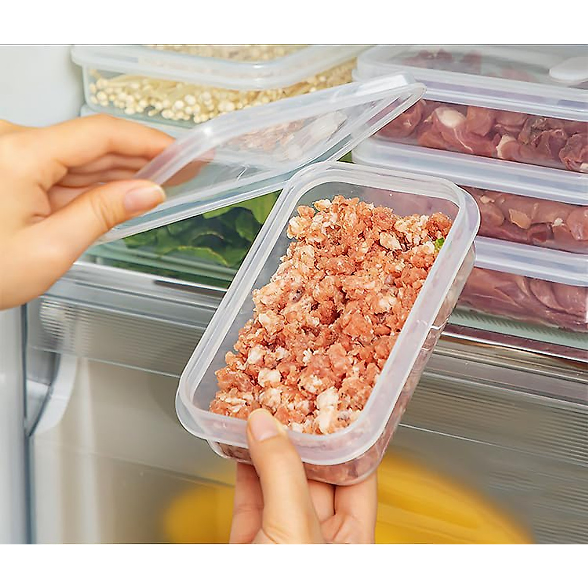 Naranqa Food Storage Containers Bins 11.02×8.85×1.81" Vegetable Organizer with Lid Clear Fridge Crisper Keep Food Fresh Kitchen Organizer Bins (1PACK-SMALL)