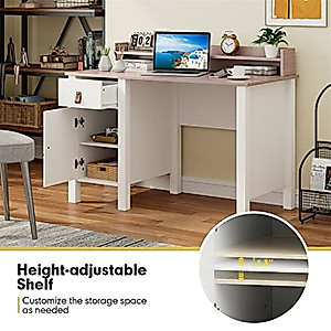 MJWDP Computer Desk Home Office Writing Workstation with Drawers and Kitchen Cabinets White