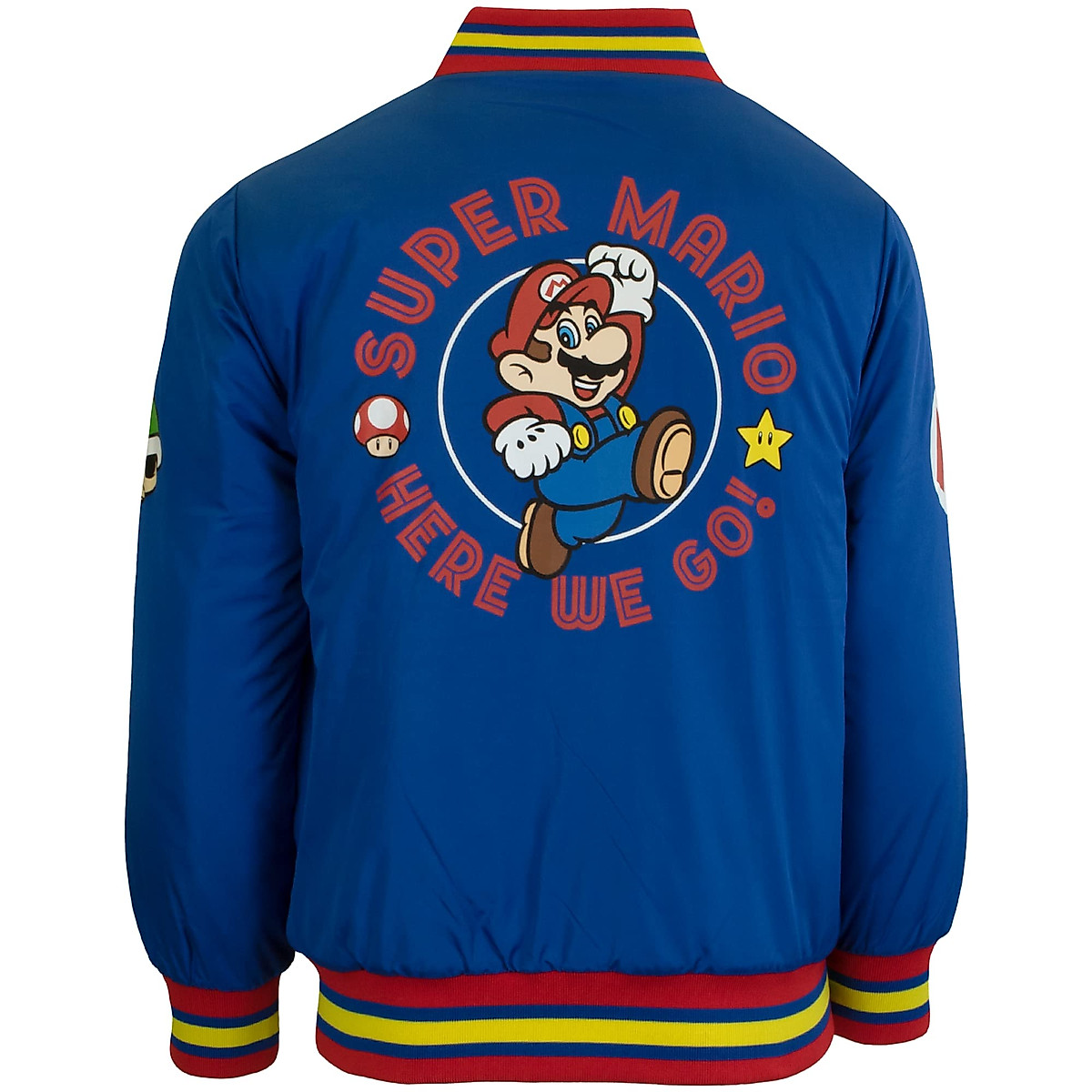 Nintendo Super Mario Bomber Jacket for Boys, Mario and Luigi Bomber Jacket (Mario Blue, Size 8)