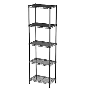 SINGAYE 5 Tier Shelf Wire Shelving Adjustable Storage Shelves Storage Rack,Standing Storage Shelf Units for Kitchen Closet Laundry Bathroom Pantry,Narrow Mesh Gaps,16”W x 10”D x 55”H,Black