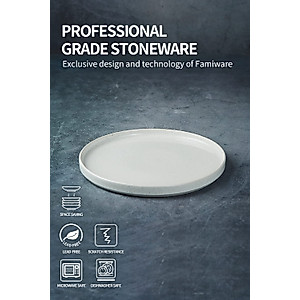 famiware Nebula 6 Pieces Dinner Plates, 10.2 inch Plates Set, Scratch Resistant, Stoneware Dinnerware, Kitchen Modern Rustic Dishes, White