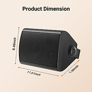STUDIOFINIX 6.5 Inches Indoor Outdoor Bluetooth Speakers Waterproof Wired Wall Mount Active Speakers 400 Watt for Patio Garage,Deck,Backyard (Black)