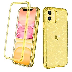 Lamcase iPhone 11 Crystal Clear Glitter Bling, Hybrid 3-Layer Shockproof Protective Cover, Yellow/Silver - 6.1" 2019
