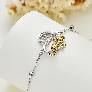 LONAGO 925 Sterling Silver Tiger Bracelet Tree of Life with Cute Tiger Bracelet for Women