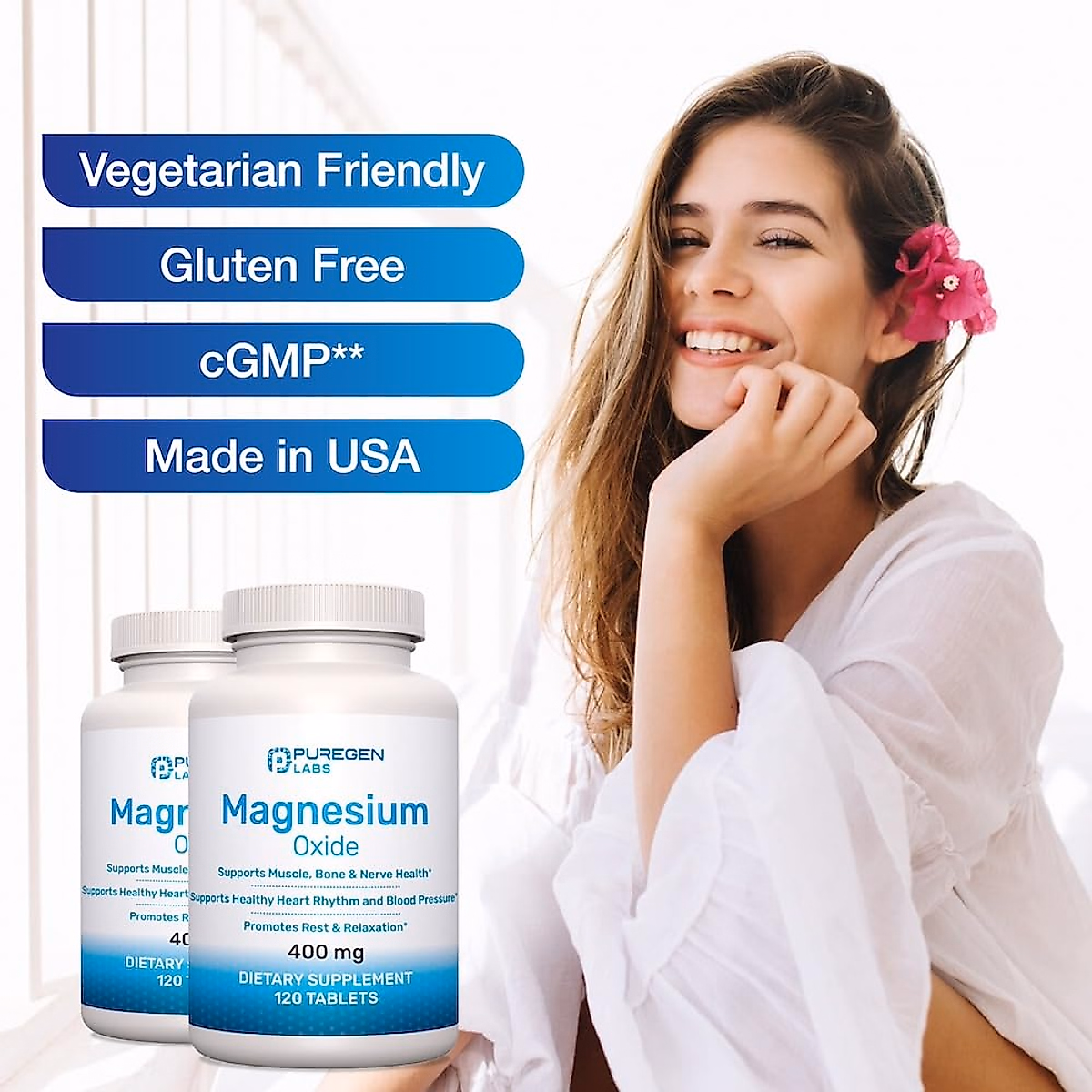 Magnesium 400mg [High Potency] Supplement – Magnesium Oxide for Immune Support, Muscle Recovery, Leg Cramps and Relaxation 120 Tablets