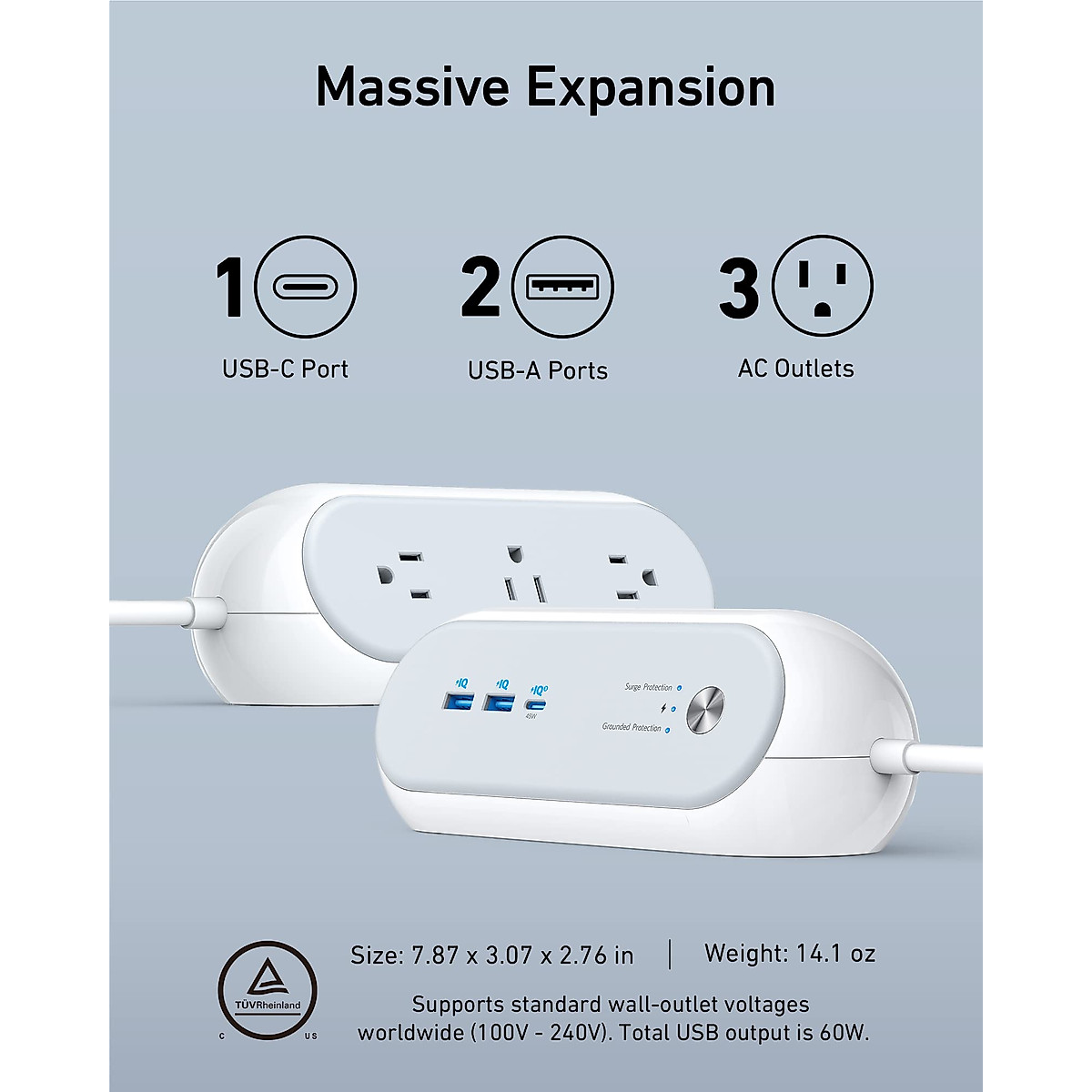 Anker Charging Station, 623 Capsule Power Strip with 45W USB C Charger, 3 Outlets, 15W 2 USB Ports, 6ft Power Cord, Power Delivery for Desktop Accessory, MacBook, Tablets, iPhone14/13