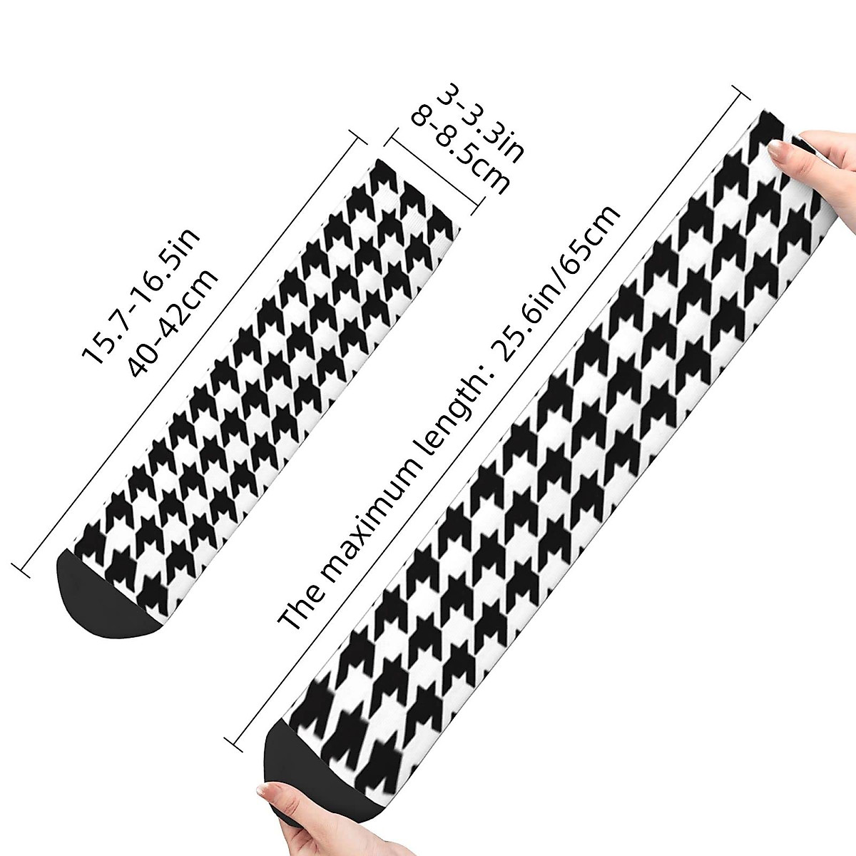 Men and Women Crew Socks Black and White Houndstooth Tube Socks Fashion Casual Boot Socks for Sports, Running, Travel, Hiking Work Socks