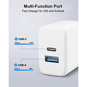 20W Dual Port Fast Charger for iPad 9th 8th 7th Generation 10.2 inch, iPad Air 3/2, iPad Mini 5, Foldable Wall Charger with 6.6ft USB-C to Lightning Fast Charging Cable