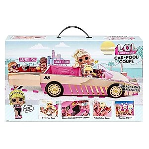 LOL Surprise Car Pool Coupe with Exclusive Doll, and Dance Floor - Toy Car Playset with Black Light Headlight and Play Set Accessories - Great Birthday Gift for Kids Ages 6-8 Years