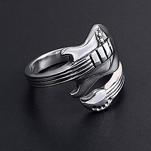 MZC Jewelry Music Guitar Ring Size 9 Men's Stainless Steel Punk Rock Ring for Women Dad Grandpa Mom Grandma Wife Mother Birthday Gift Jewelry