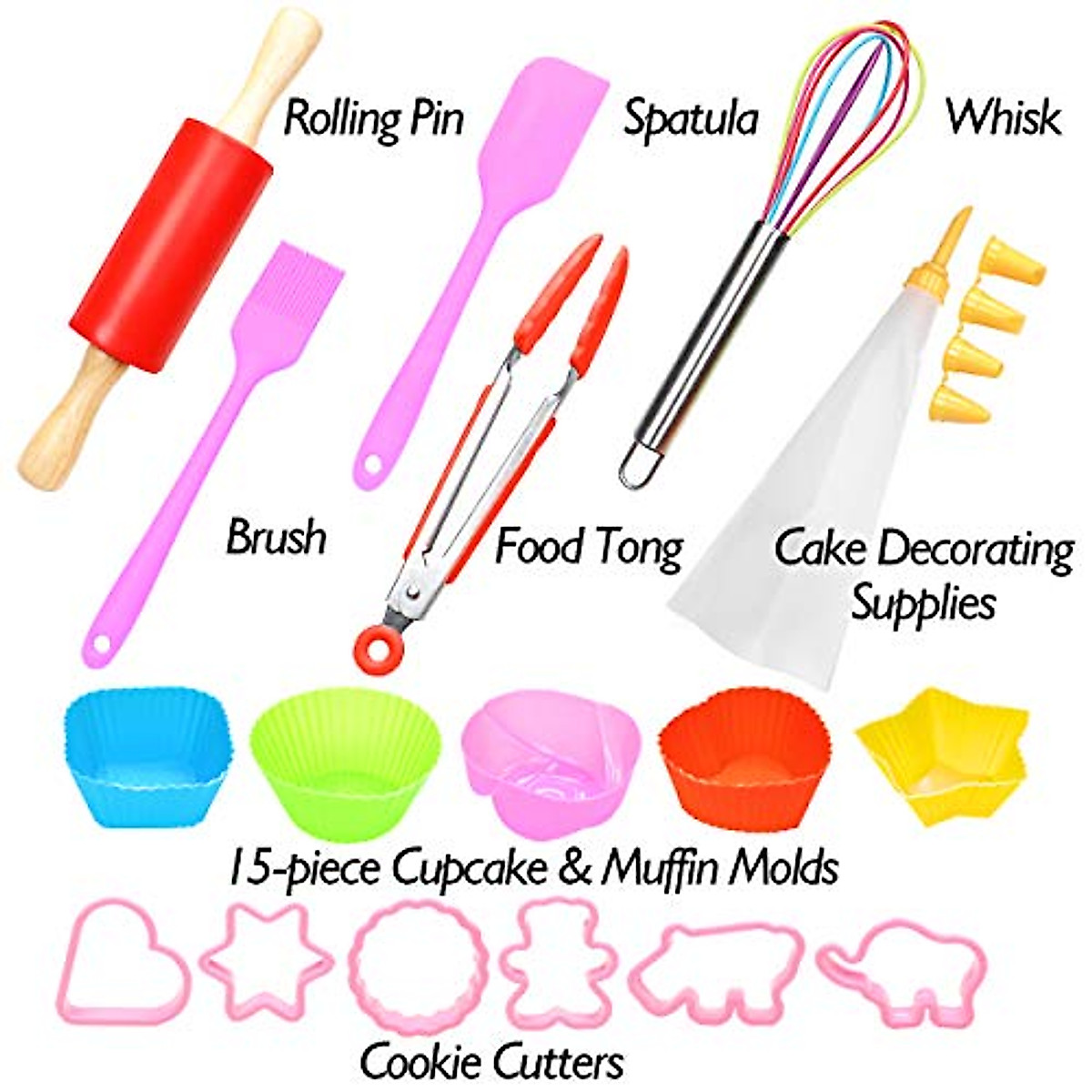 Shacoryze Kids Cooking and Baking Set 40 Pcs with Gift Box, Real Kitchen Utensils Kit for Children Toddlers Teens, Gift for Girls&Boys, Nonstick Rolling Pin Silicone Pastry Mat Cupcake Molds