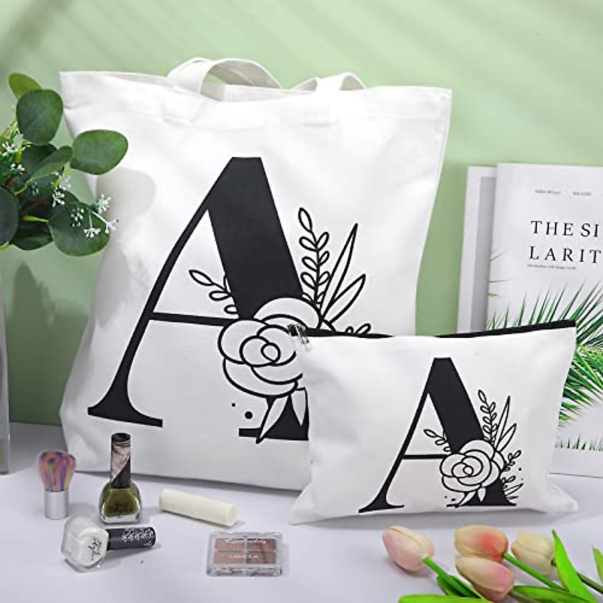 Reginary Monogrammed Initial Tote Bags for Women Graduation Gift Makeup Bag Teacher Appreciation Gift for Graduate Teacher (Letter A)