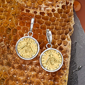 Ross-Simons Italian Replica Lira Bee Coin Drop Earrings in Sterling Silver and 18kt Gold Over Sterling