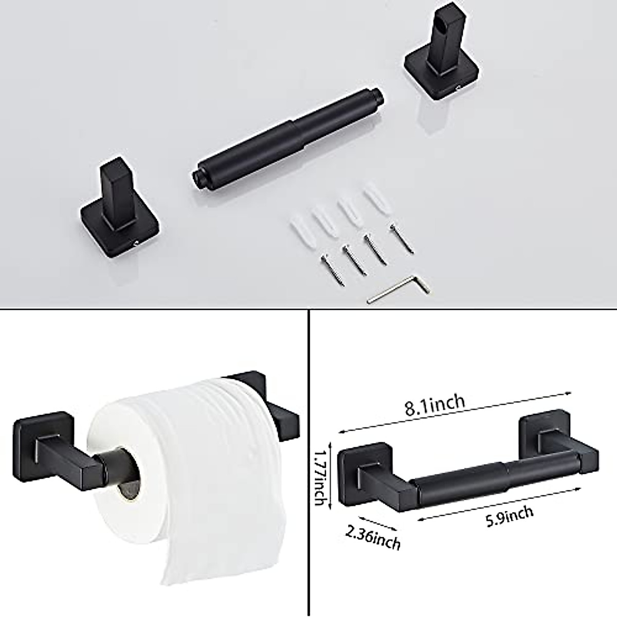 Matte Black Bathroom Hardware Set 4 Pieces,Towel Bar Set Stainless Steel Wall Mounted, Includes 16In Hand Towel Bar, Towel Ring, Robe Towel Hooks,Toilet Paper Holder, Bathroom Towel Rack Set