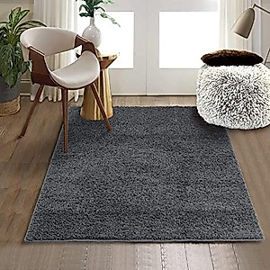 Zacoo Shag Area Rug 6x9 for Bedroom, Large Fluffy Comfy Area-Rug for Nursery Room Living Room Office Home Decor, Shed Resistant Anti Slip Rectangular Floor Carpet, Dark Gray, 6' x 9'