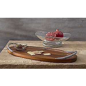 nambe Braid Wooden Carving Board | Extra Large Chopping Board, 24” x 14” | Meat Cutting Boards for Kitchen with Juice Groove and Handles | Made of Acacia Wood and Chrome Plate