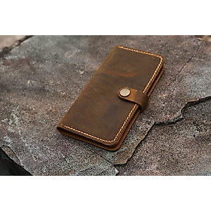 Personalized leather Wristlet iPhone 15 14 13 12 Pro Max wallet case/distressed leather iPhone 14 plus 13 12 mini wallet cover IP05MW-B