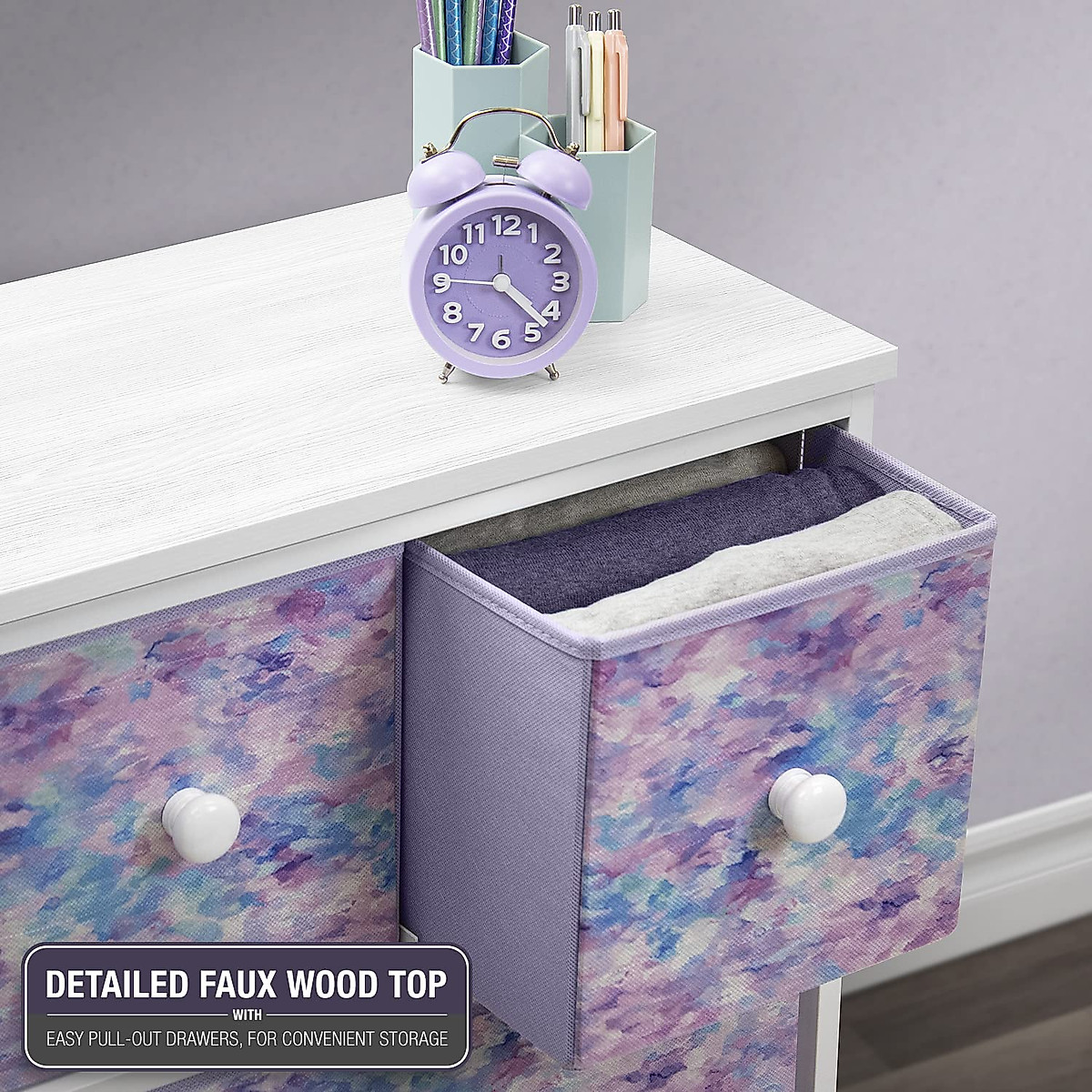 Sorbus Fabric Dresser for Kids Bedroom - Chest of 8 Drawers, Storage Tower, Clothing Organizer, for Closet, for Playroom, for Nursery, Steel Frame, Fabric Bins - Knob Handle (Tie-dye Purple)