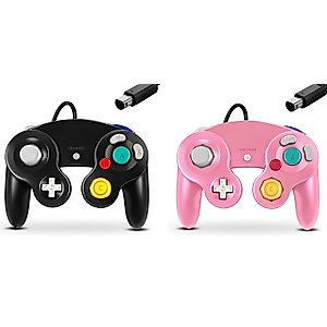 FIOTOK Gamecube Controller, Classic Wired Controller for Wii Nintendo Gamecube - Enhanced (Black & Pink-2Pack)