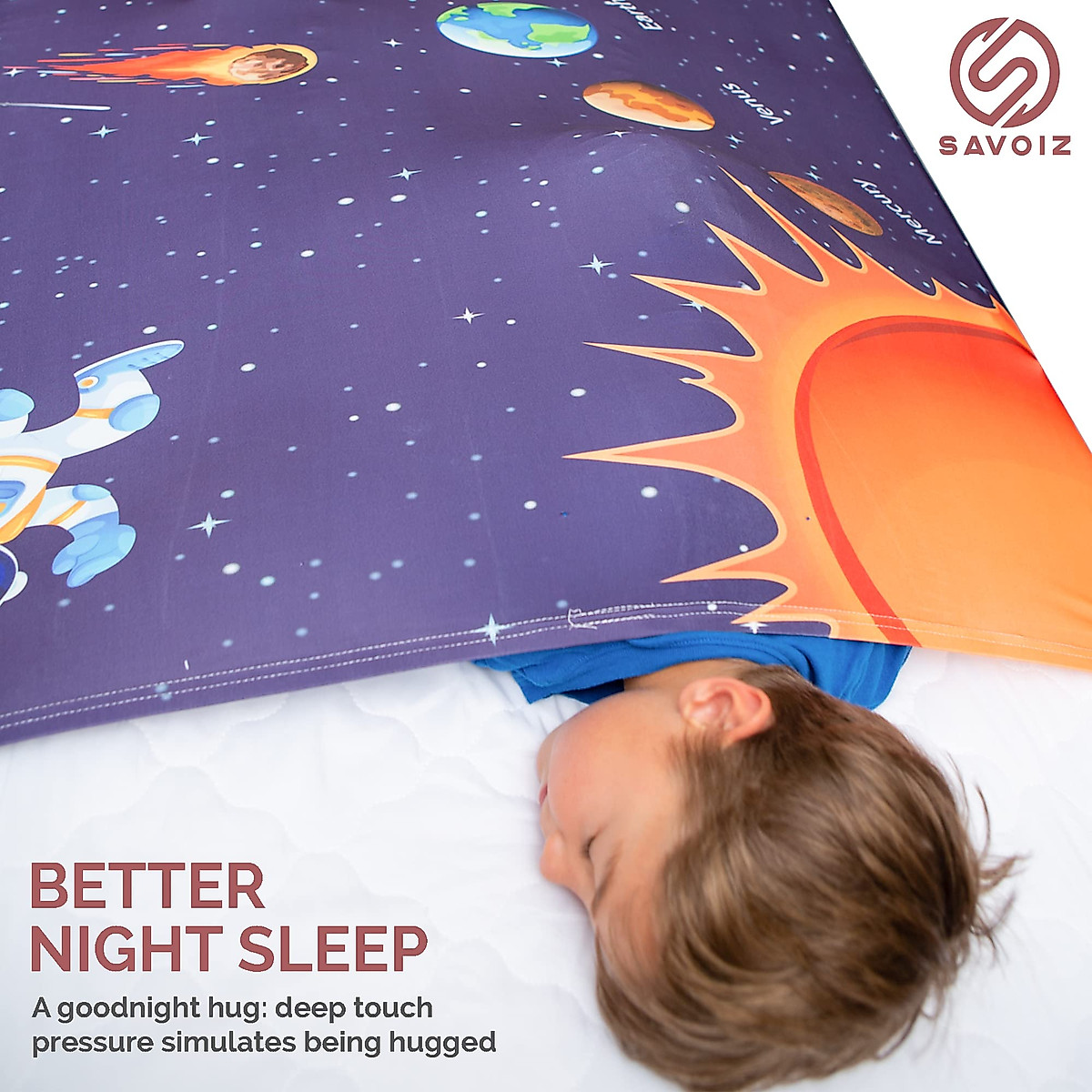 SAVOIZ Compression Sheet for Kids | Twin Size | Solar System Design