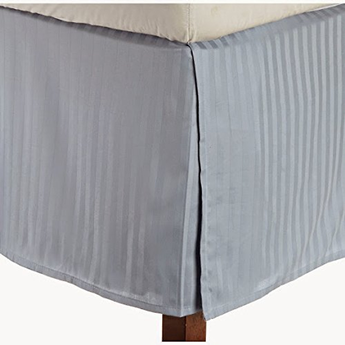 Ethereal Bedding 400-TC Sateen 1-PC Luxury Split Corner Tailored Bed Skirt Emperor Stripe Light Blue 25'' Inches Drop Length 100% Egyptian Cotton