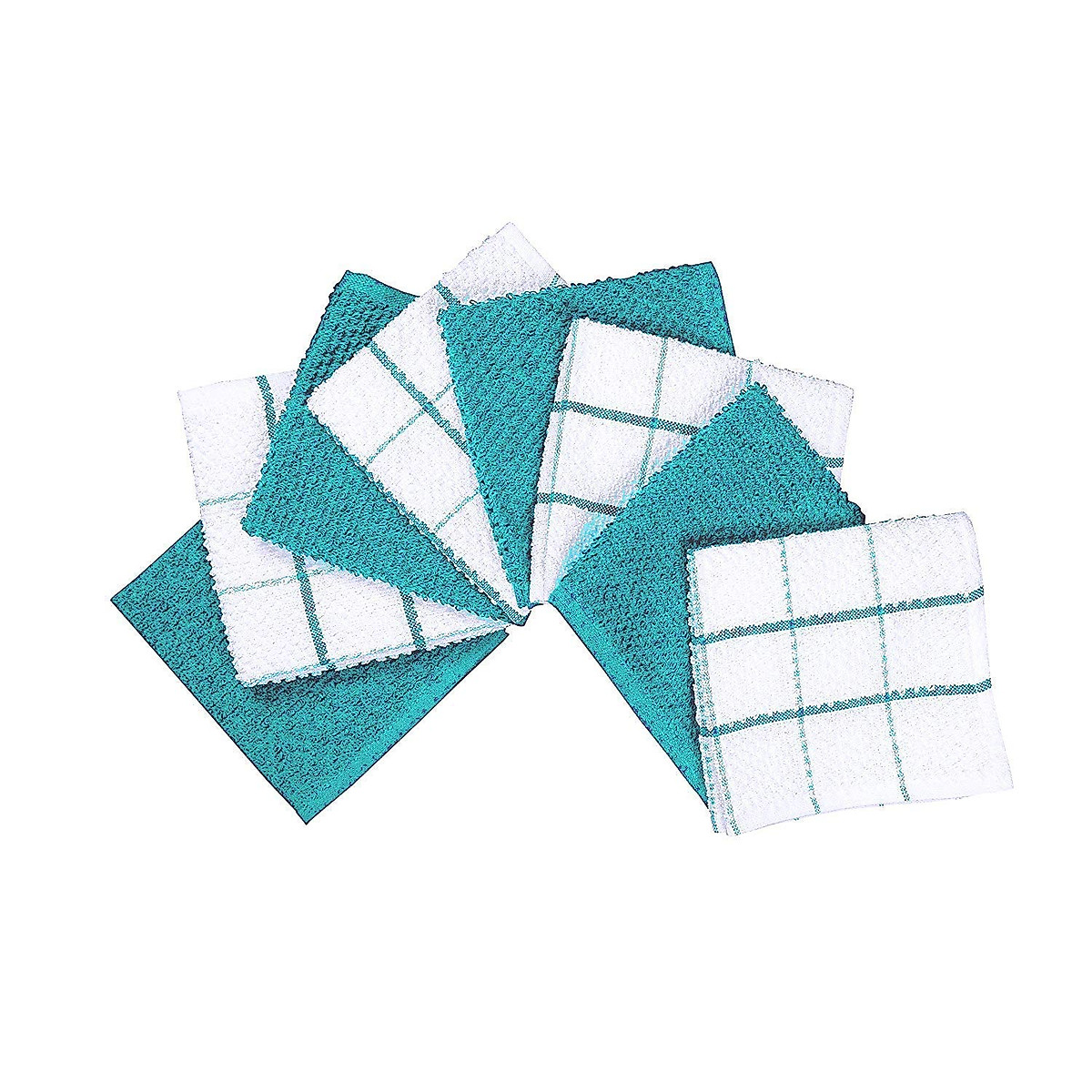 AMOUR INFINI Super Saver Bundle Pack of 4 Terry Dish Towels + 8 Dish Cloths | Ultra Soft and Absorbent Kitchen Towel & Dishcloth Combo | 100% Cotton Dishtowels for Washing Up | Teal