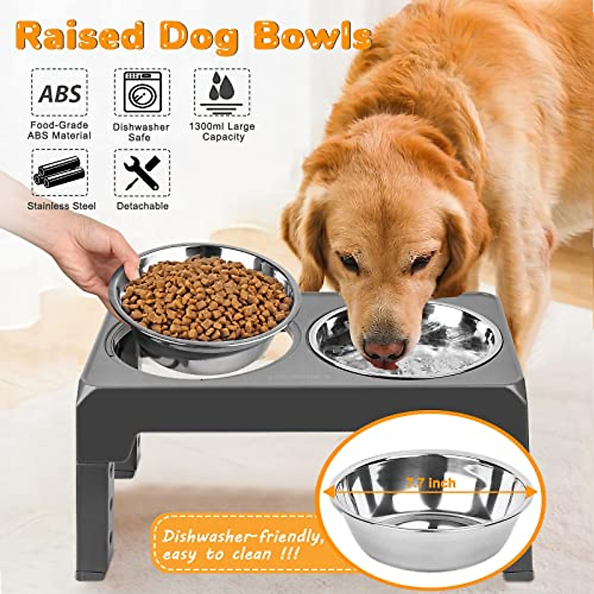URPOWER Elevated Dog Bowls 4 Height Adjustable Raised Dog Bowl with 2 Stainless Steel Dog Food Bowls Non-Slip Dog Bowl Stand Adjusts to 3.2”, 8.7”, 10.2”, 11.8” for Small Medium Large Dogs and Pets
