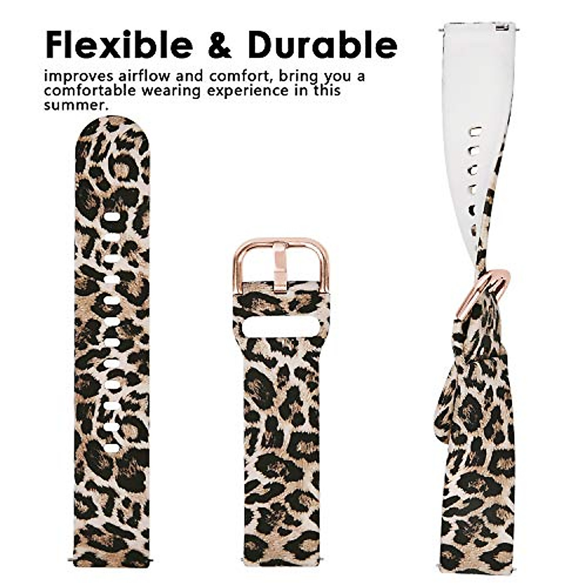 VIGOSS Strap Compatible with Galaxy Watch 5 40mm /44mm /Pro 45mm/ 4 bands /42mm bands/Active 2 40mm/44mm Band 20mm Soft Silicone Replacement for Samsung Galaxy Watch 42mm/Active/Active 2 40mm/44mm Leopard Print