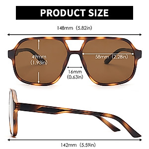 GLINDAR Polarized Aviator Sunglasses for Men Women, Retro Oversized Square Shades, Tortoise/Brown