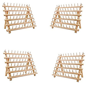BAENRCY 4-Pack 60-Spool Wooden Thread Holder Sewing and Embroidery Thread Rack and Organizer Thread Rack for Sewing with Hook