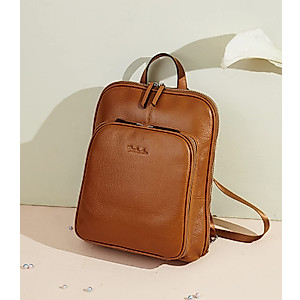 BOSTANTEN Genuine Leather Backpack Purse for Women Casual College Travel Bags Brown