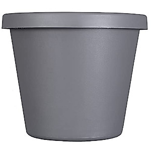 The HC Companies 15.5 Inch Round Classic Planter - Plastic Plant Pot for Indoor Outdoor Plants Flowers Herbs, Warm Gray
