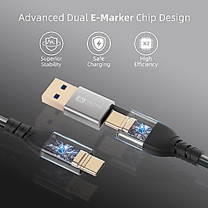 USB C to USB C Cable 100W, for Thunderbolt 3 Cable，2 in 1, USB C Cable, E-Marker, 4k Displayport Cable Video, Type C Cable, USB C to USB C/A cable Fast Charging 20Gbps Data Transfer Cable 3.3FT
