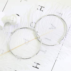 Rugewelry 925 Sterling Silver Post Hoop Earrings,18K White Gold Plated Polished Rounded Hoop Earrings For Women, Gift Box Packaging