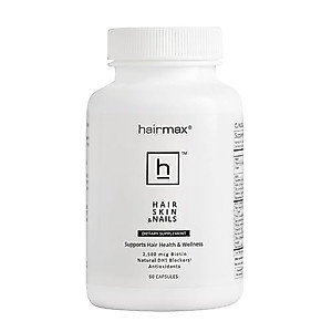 HairMax Hair, Skin and Nails Dietary Supplement – Hair Loss & Hair Regrowth Treatment. 2500mcg Biotin, DHT Blocker, MSM & Antioxidants, 60 Capsules