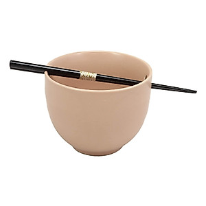 Ebros Whimsical Ceramic Peachy Pink Lucky Meow Cat Pasta Ramen Udong Pho Noodles Soup Bowl and Chopsticks Set Dining Gourmet Meal Feline Cats Collection Rice Bowls Decor Kitchen