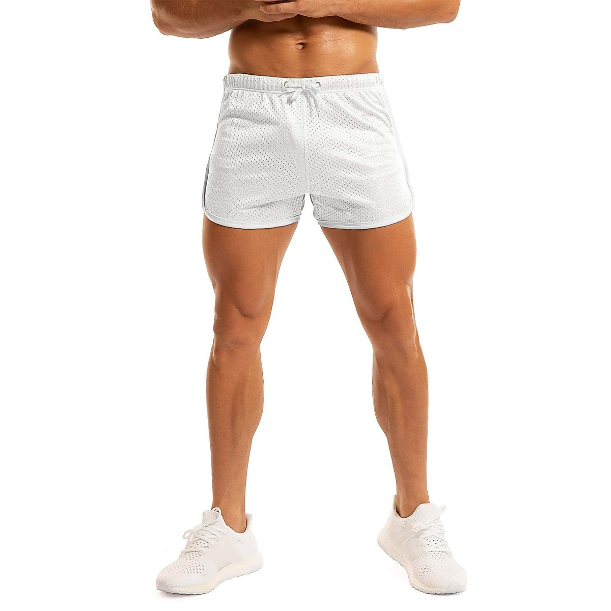 Ouber Men's Workout Racing Short Shorts with Elastic Drawsting (A-White,M)