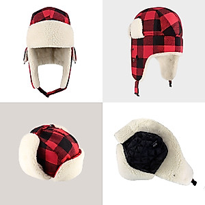CHOK.LIDS Lumberjack Plaid Winter Trapper Unisex Premium Extra Strength Sherpa Ear Flap Chin Strap Cold Weather Outdoor Hat (Red)