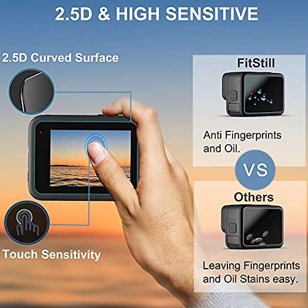 FiTSTILL [6 PCS] Screen Protector for GoPro Hero 7(Only Black)/Hero HD(2018)/Hero 5/Hero 6, Ultra Clear Tempered Glass Screen Protector + Lens Protector + Lens Cap Cover Accessories