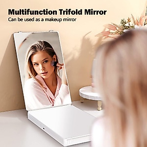 JANMPASK LED 3 Way Mirror for Self Hair Cutting Mirror Vanity Mirror Barber Supplies Accessories 360 Makeup Mirror with Light Trifold Mirror to See Back of Head (White with Light)