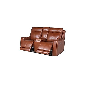 Steve Silver Natalia Power Reclining Loveseat-Top-Grain, Articulating Headrest, USB Charging, Coach Color Love Seats, 72.5" L x 39" W x 42" H, Caramel Leather