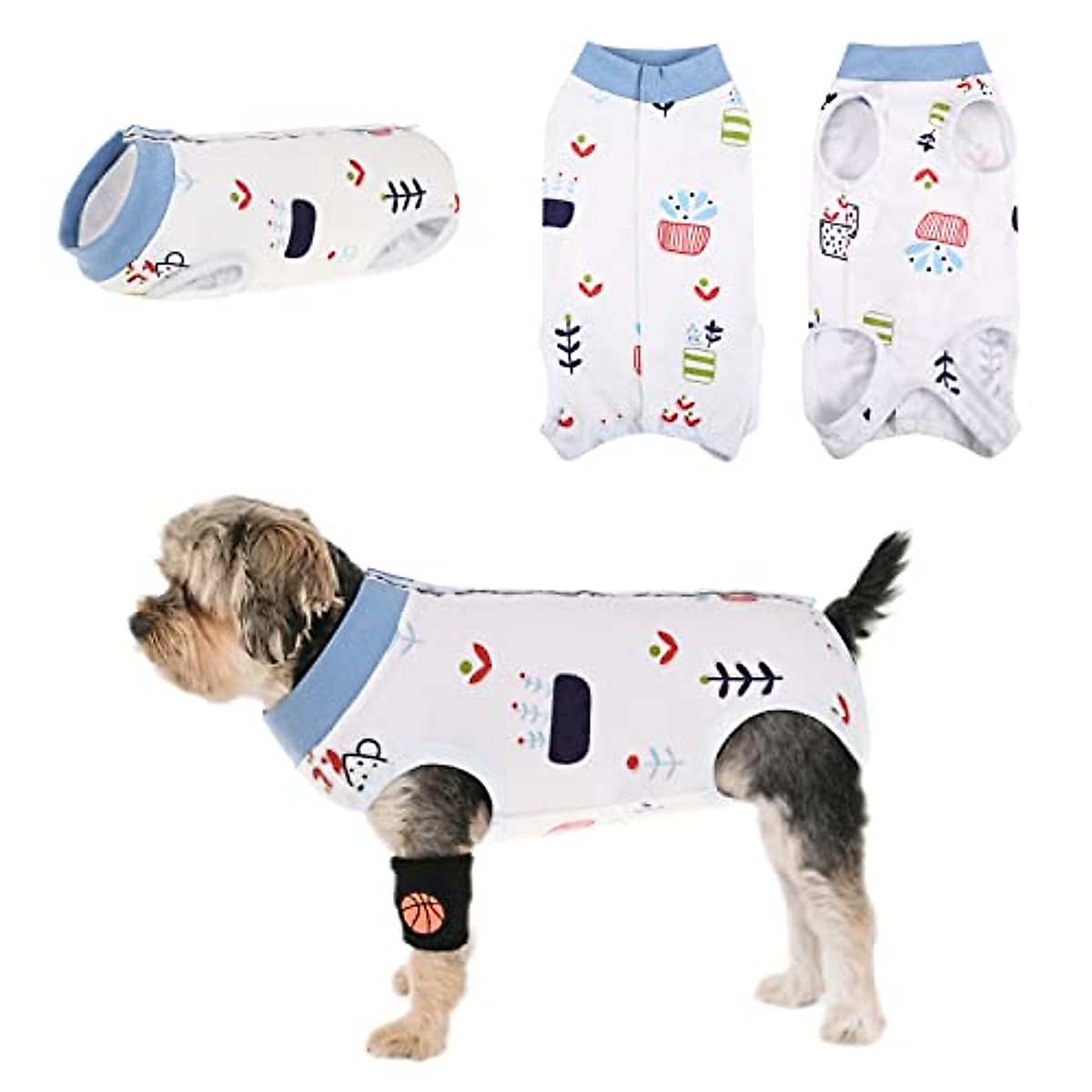 SAWMONG Dog Recovery Suit, Recovery Suit for Dogs After Surgery, Dog Spay Surgical Suit for Female Dogs, Dog Onesie Body Suit for Surgery Male Substitute Dog E-Collar Cone, Plant Blue, X-Large