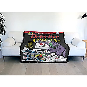 LOGOVISION Batman Blanket, 50"x60" Comic Cover A Crime A Day Woven Tapestry Cotton Blend Fringed Throw