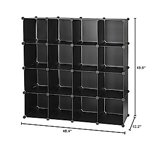 ZENY Cube Storage Organizer, 16-Cube Closet Organizer Storage Shelves, Modular Bookcase, DIY Plastic Modular Closet Cabinet, Book Shelf for Bedroom Living Room Office, Black