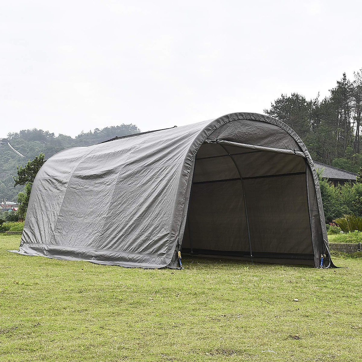Bestmart Heavy Duty Round Carport with Zipper Portable Garage Outdoor Storage Shed Canopy Gray,10x20ft