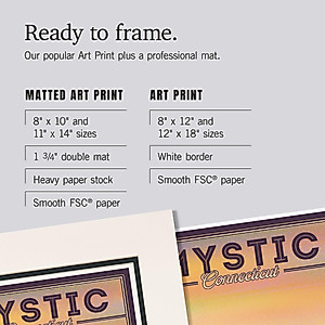 Lantern Press 11x14 Inch Matted Art Print Wall Decor, Mystic, Connecticut, River, Lithograph