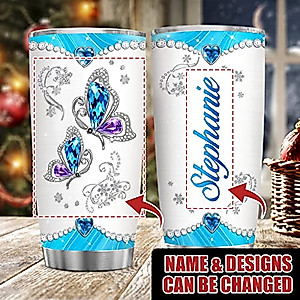 WASSMIN Personalized Butterfly Stainless Steel Vacuum Insulated Tumbler With Lid - Custom Name Tumbler 20 Oz 30 Oz Double Walled Insulated Coffee Cup for Gym Fitness Travel