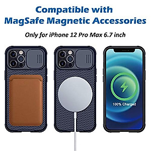 CloudValley Designed for iPhone 12 Pro Max Magnetic Case, 6.7 inch Camera Protection Case with Slide Lens Cover, Built-in Magnet Circle [Support Magsafe Charger] Slim Protective Case (Black)