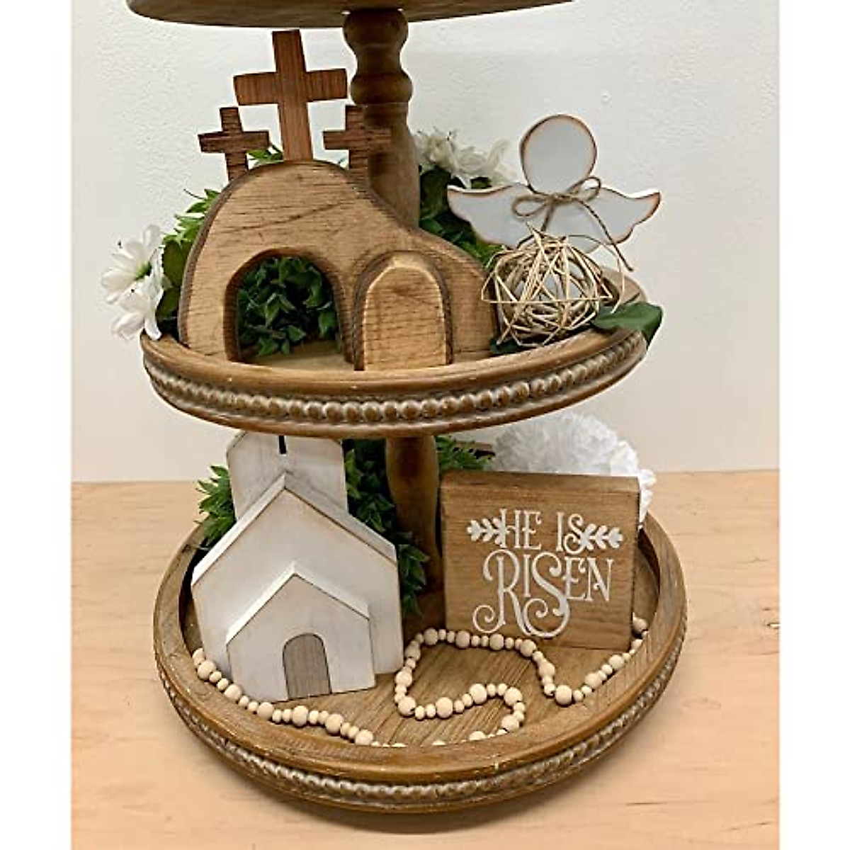 Jesus Tomb Easter Tray Bundle Kit, Easter Resurrection Scene,Wooden Easter Jesus Sign Tiered Tray Decorations, He is Risen Easter Tiered Tray Decor Farmhouse Ornament, Easter Decor for Home Office